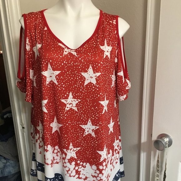 Private Label | Tops | Patriotic Cold Shoulder Red White And Blue Flag ...